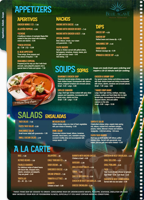Blue Agave Mexican Restaurant menu in Fletcher, North Carolina, USA