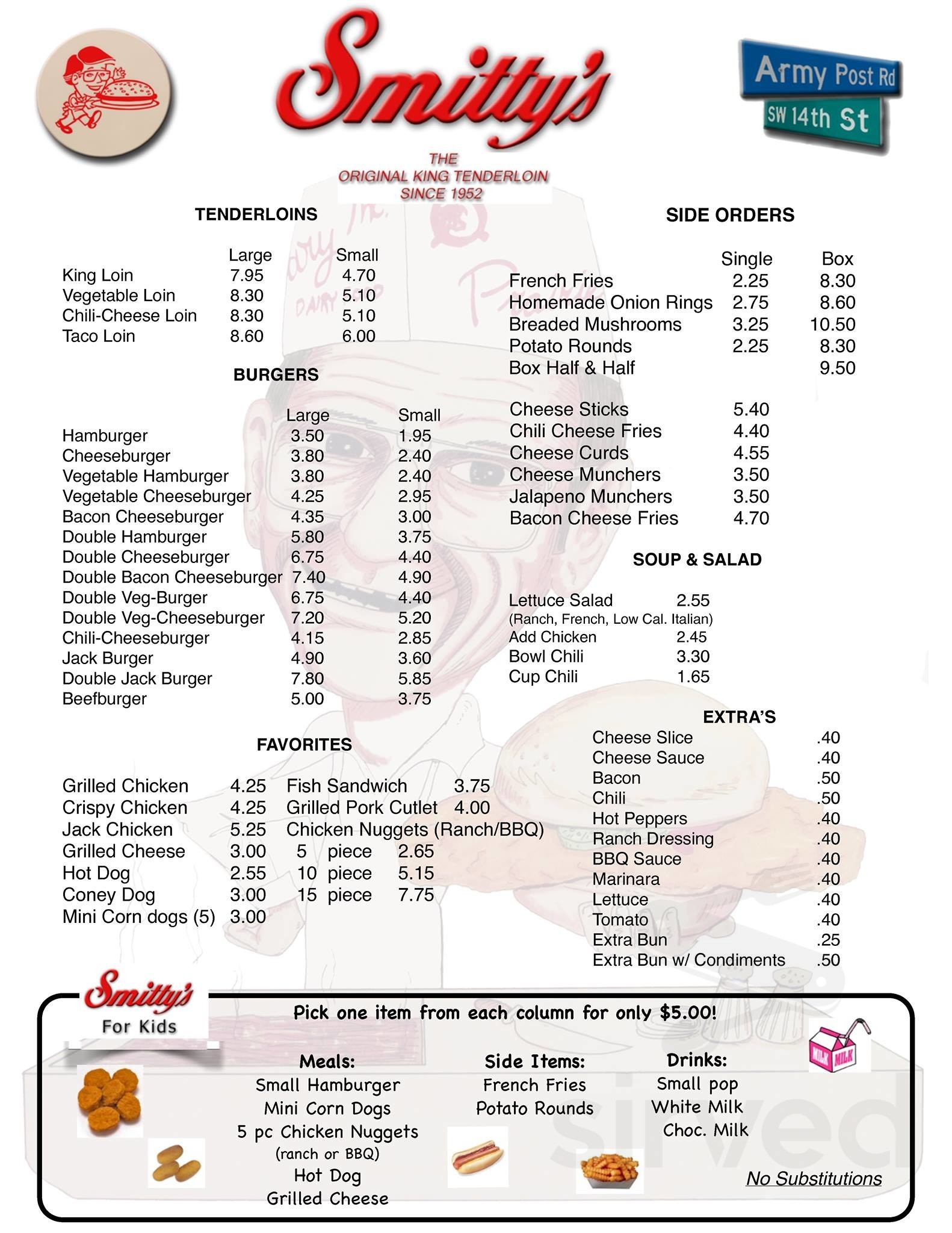 Menu - Des Moines IA's Smitty's Tenderloin Shop | Sirved