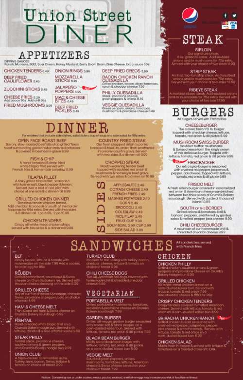 Union Street Diner menu in Athens, Ohio, USA