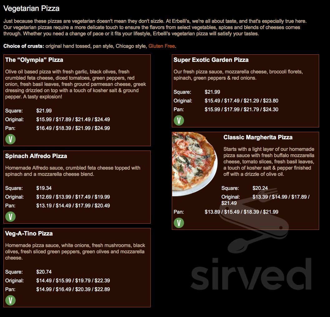 Erbelli's Gourmet Pizzeria, Italian Bistro & PUB! menu in Portage ...