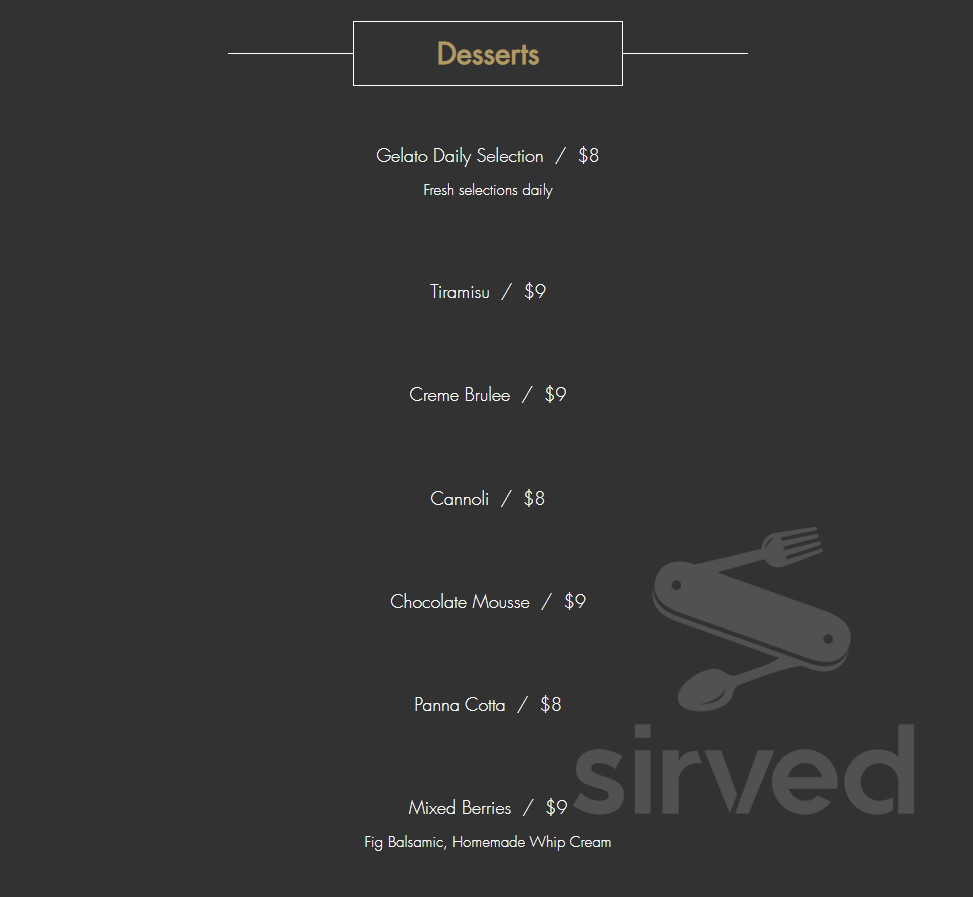 The Palazzo menu in Cleveland, Ohio, USA