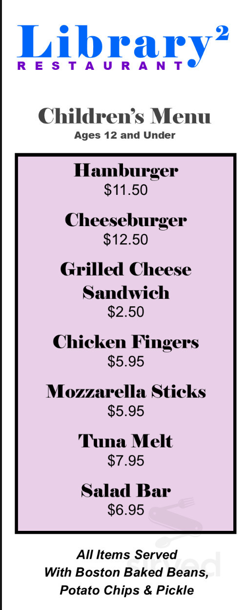 Menu for Library II in Voorhees Township, NJ | Sirved