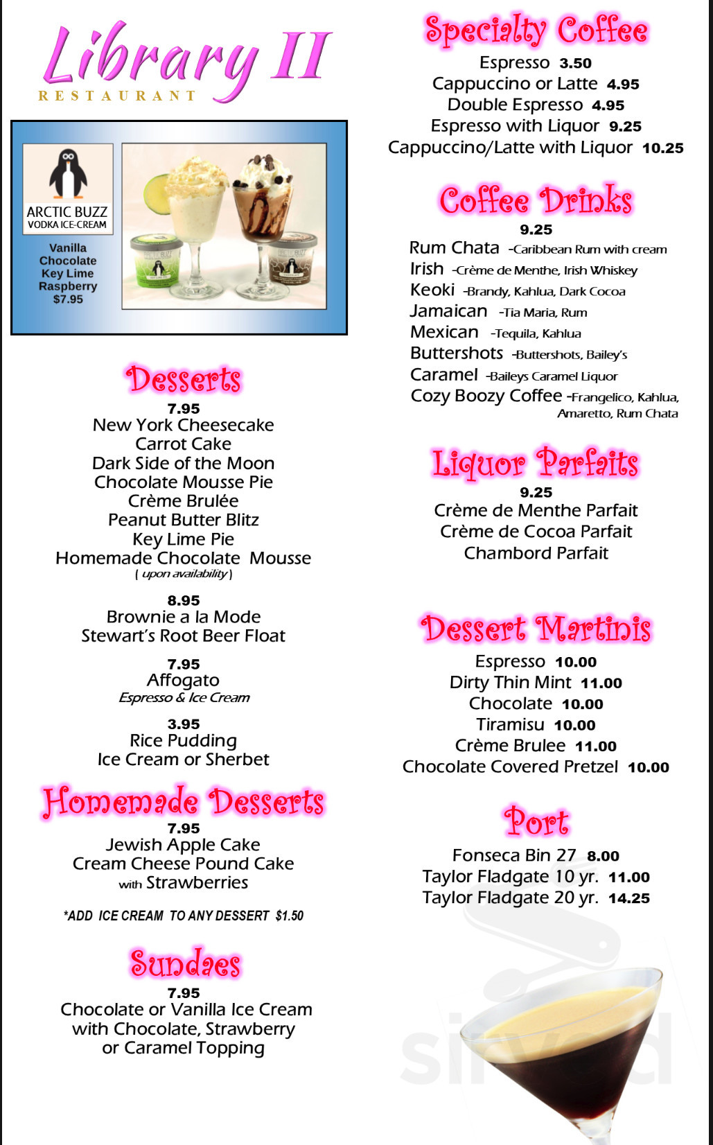 Menu for Library II in Voorhees Township, NJ | Sirved