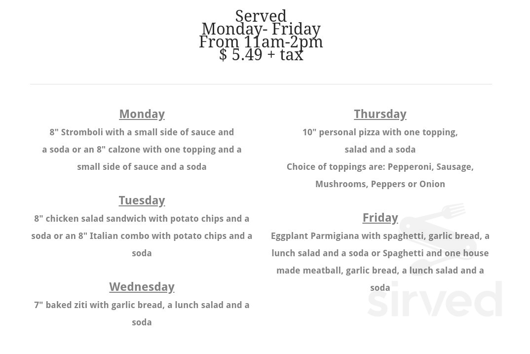 PJ's Brick Oven Pizza Spring Hill menu in Spring Hill, Florida, USA