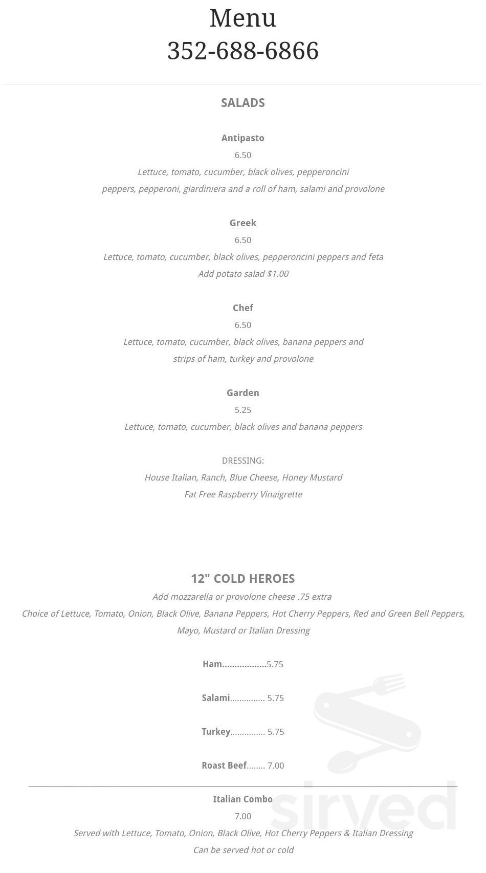 PJ's Brick Oven Pizza Spring Hill menu in Spring Hill, Florida, USA