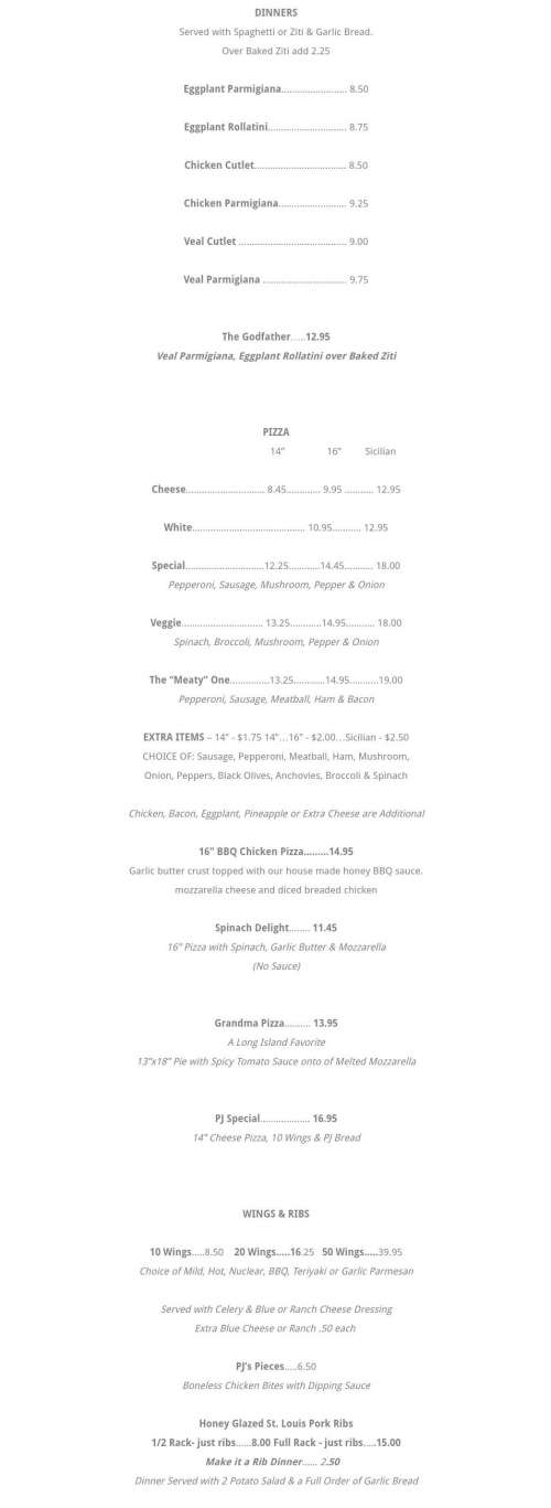 PJ's Brick Oven Pizza Spring Hill menu in Spring Hill, Florida, USA