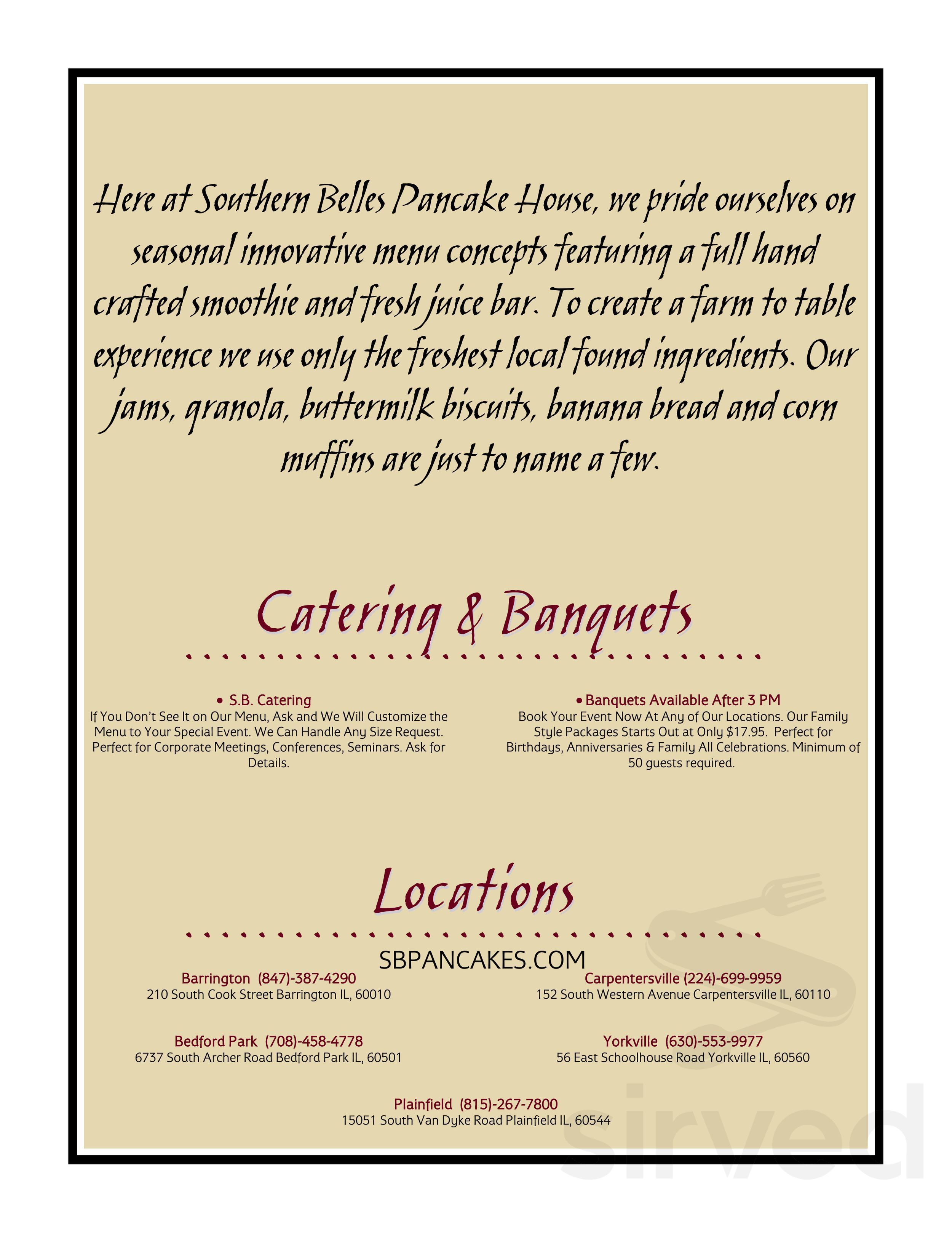 Southern Belle's Pancake House menus in Yorkville, Illinois, United States