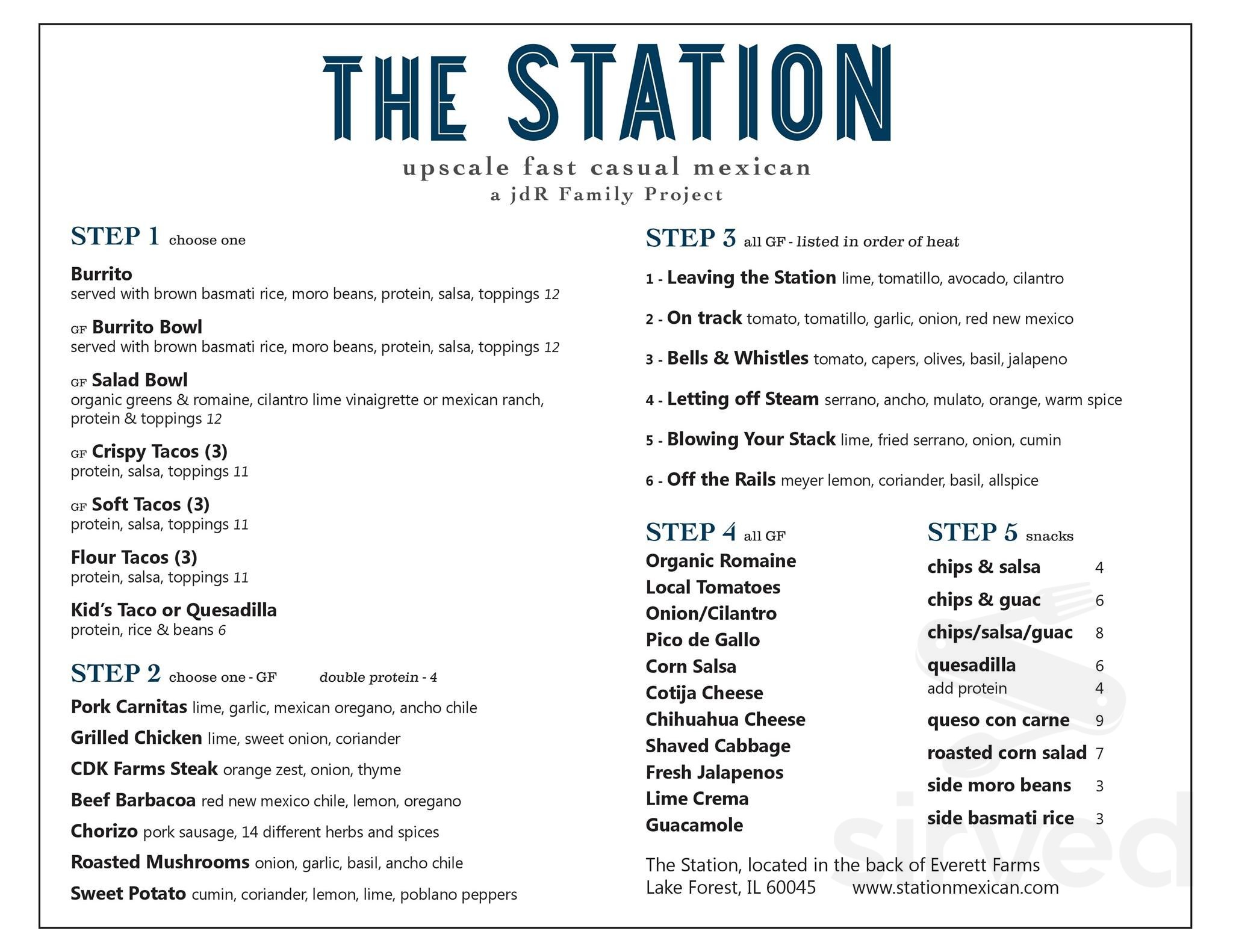 The Station menu in Lake Forest, Illinois, USA