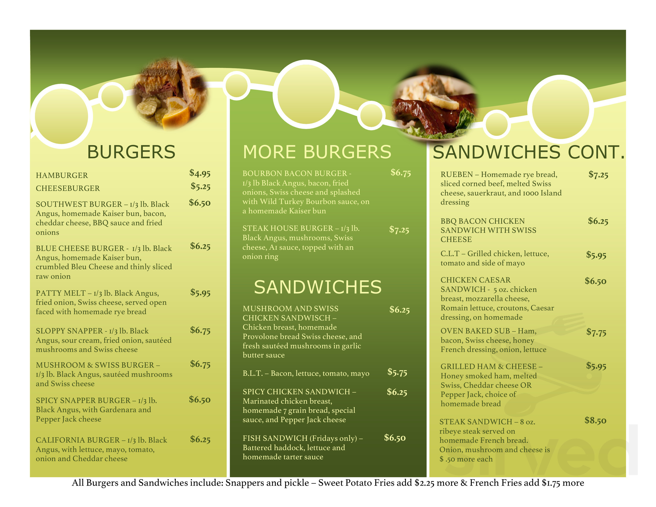 Menu - Tomahawk WI's Happy Snapper | Sirved