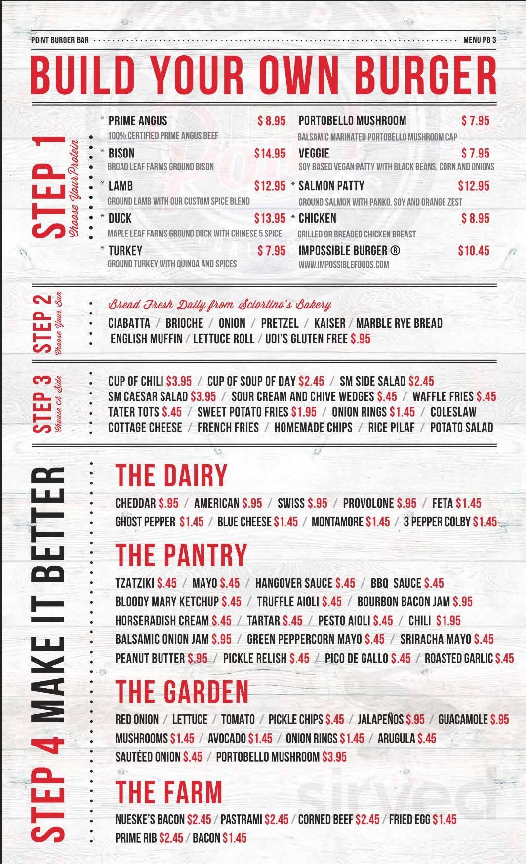 Menu for Point Burger Bar Pewaukee in Waukesha, WI | Sirved