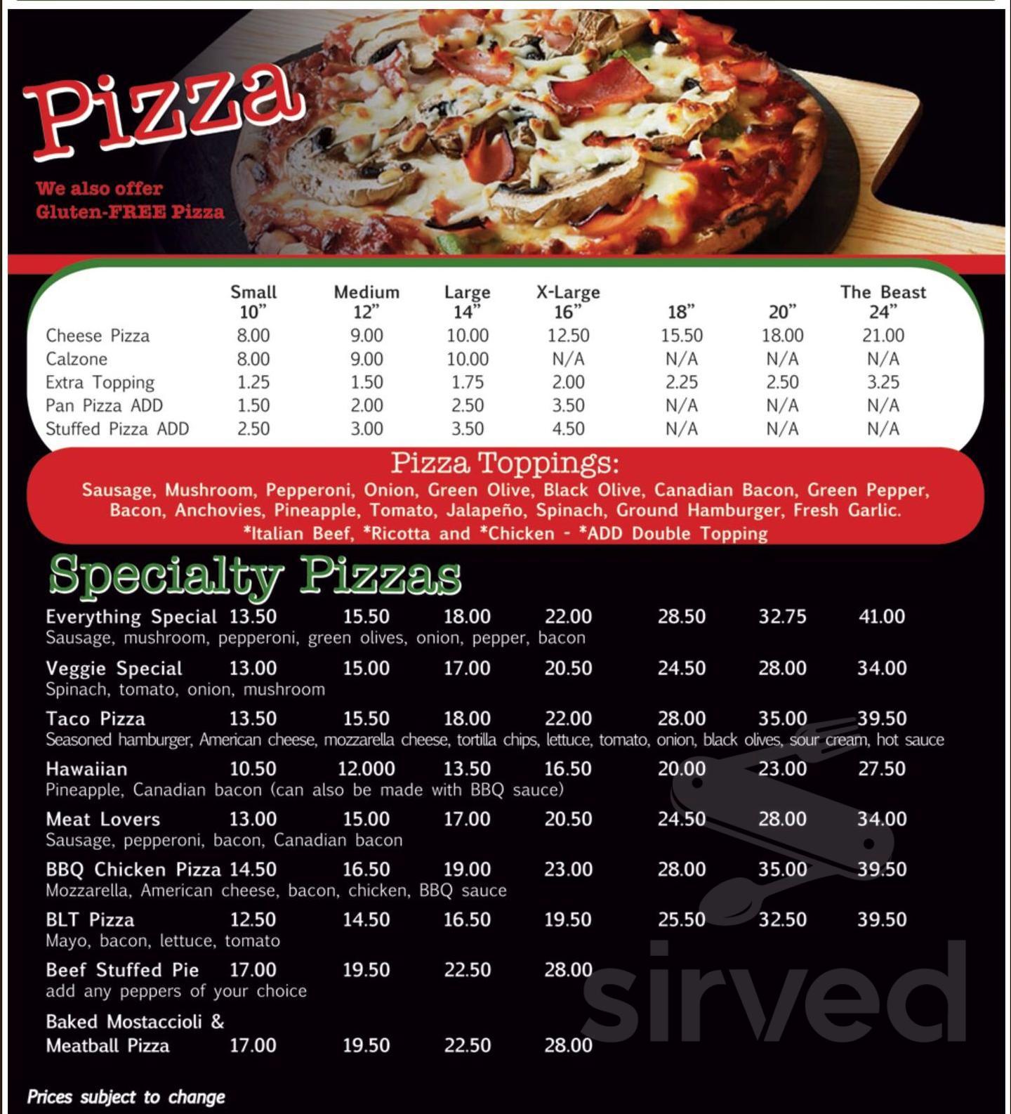 Moscato's Pizza & Italian Bakery menu in Belvidere, Illinois, USA