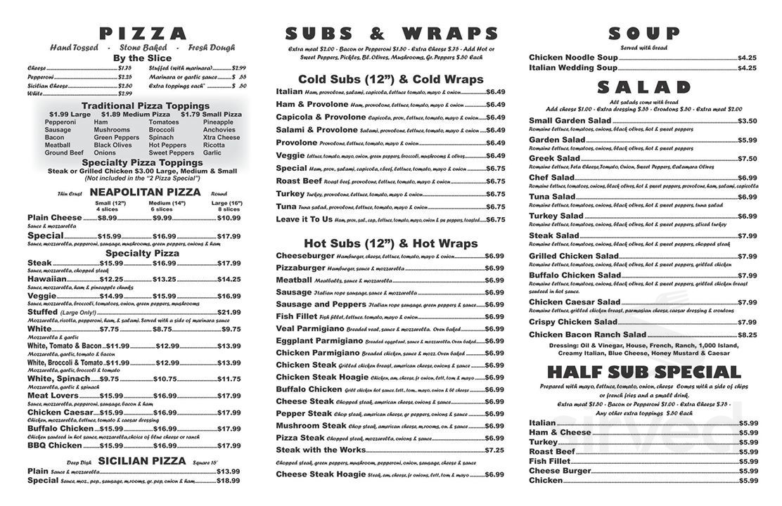 Menu - Harrisburg PA's Vincenzo's Pizza (Harrisburg) | Sirved