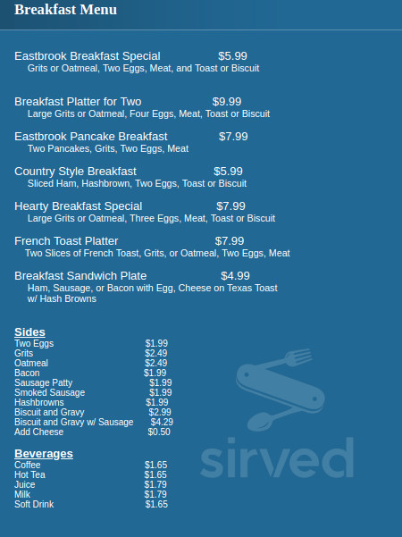 Menu for Eastbrook | Cafe & Catering in Montgomery, AL | Sirved