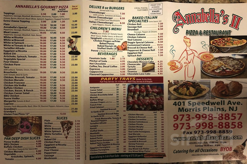 Annabella's Pizzeria & Restaurant menu in Morris Plains, New Jersey, USA