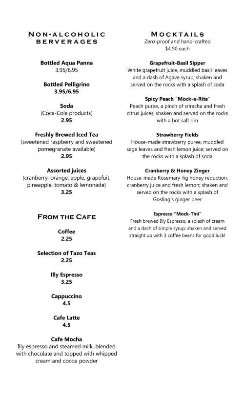 Tavolino Italian Gourmet menu in Westborough, Massachusetts, USA