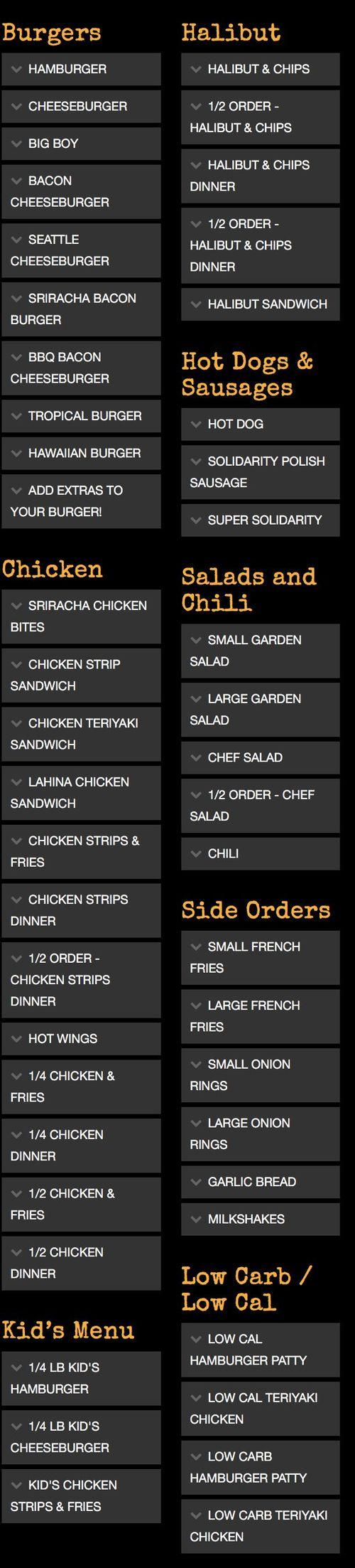 Asylum menu in Ketchikan, Alaska, USA