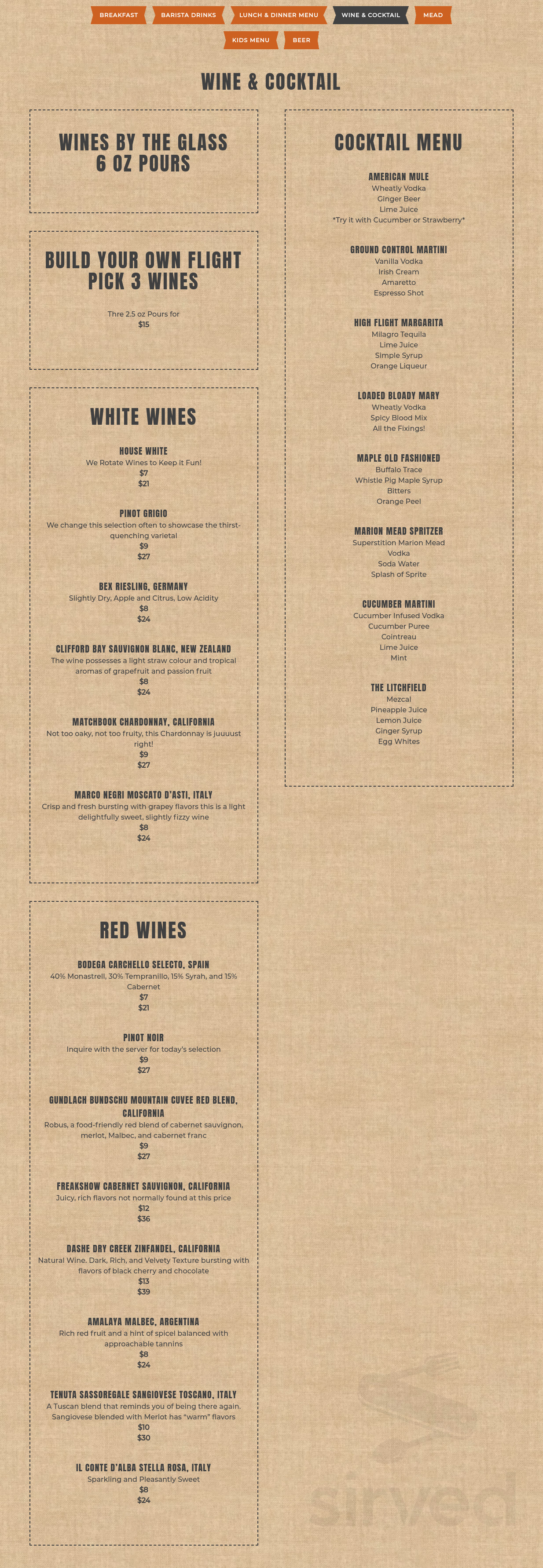 Menu - Litchfield Park AZ's Ground Control Craft Food & Drink | Sirved