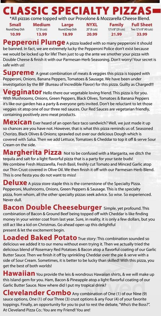 Menu - Chagrin Falls OH's Cleveland Pizza Co | Sirved