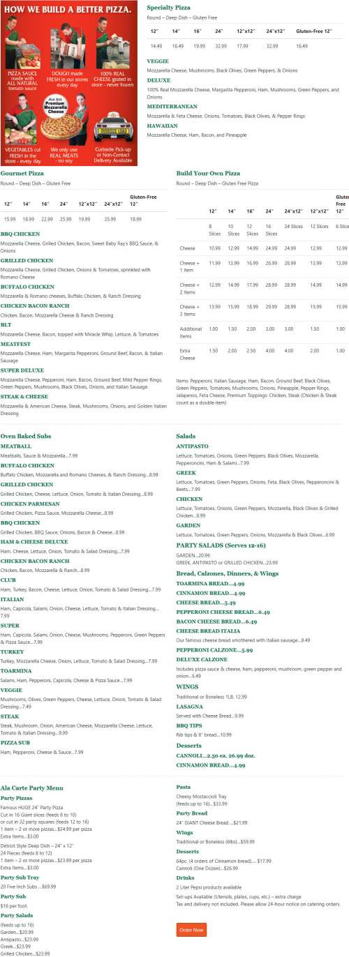 Toarmina's Pizza Eastpointe menu in Eastpointe, Michigan, USA