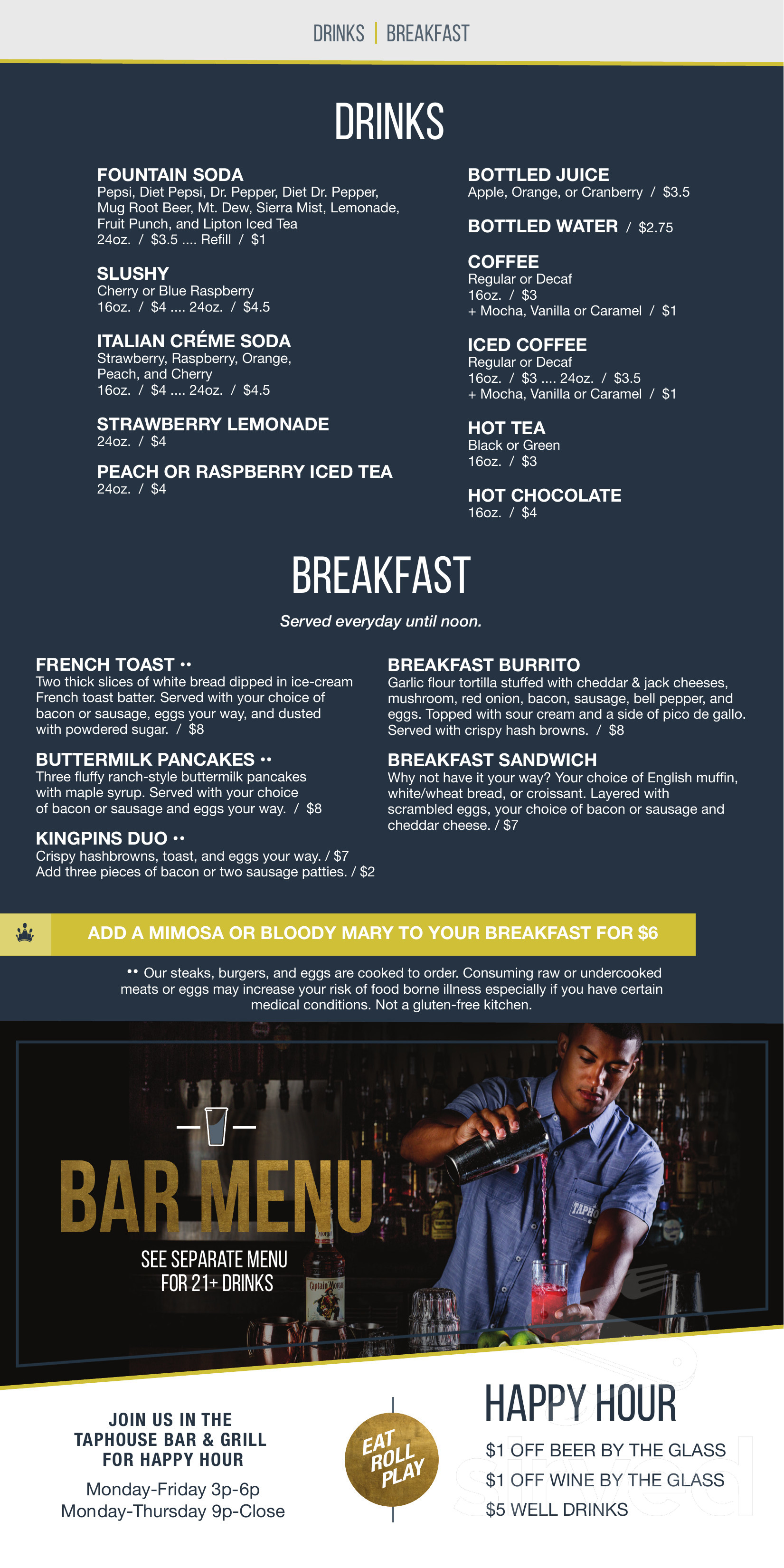 KingPins Family Entertainment Center menu in Portland, Oregon, USA