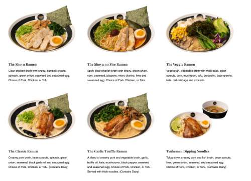 Silverlake Ramen menu in El Paso, Texas, USA