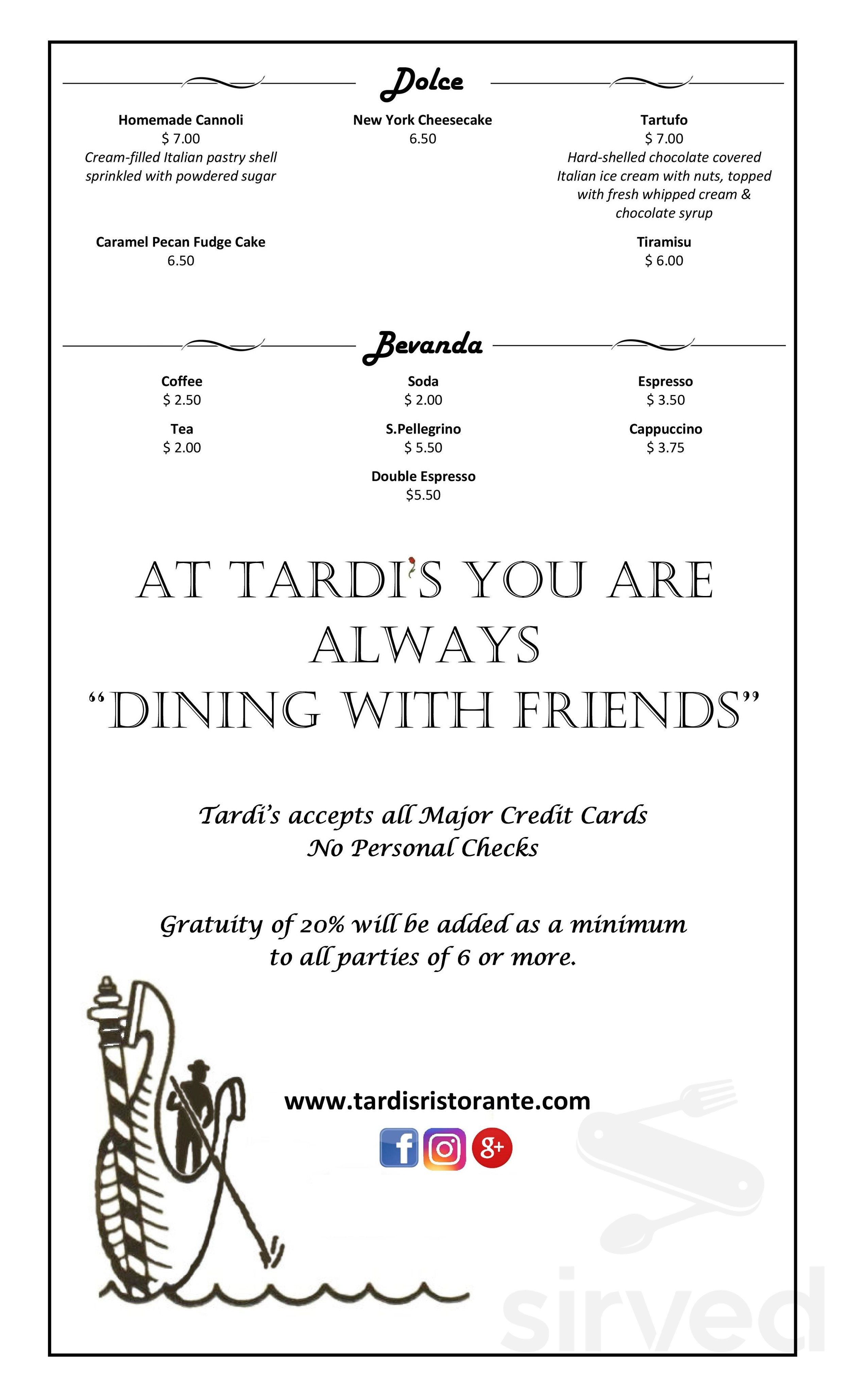 Tardi's Ristorante Italiano menu in Toms River, New Jersey, USA
