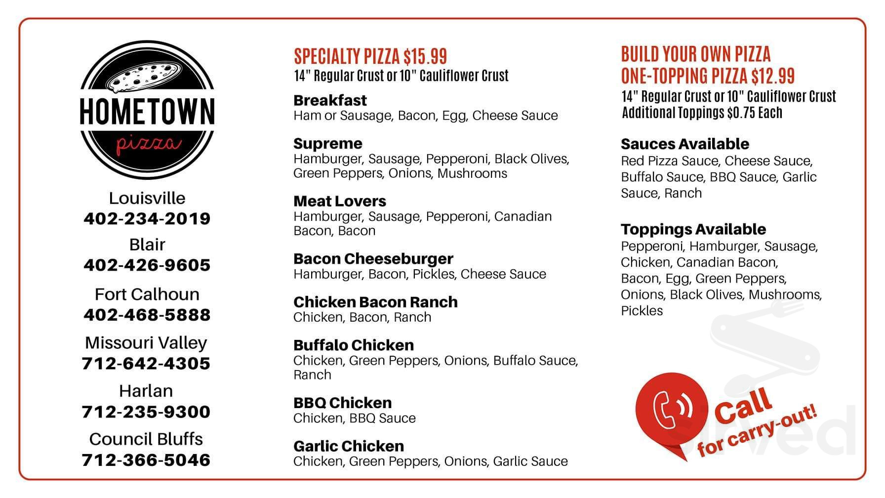 Hometown Pizza menus in Blair, Nebraska, United States