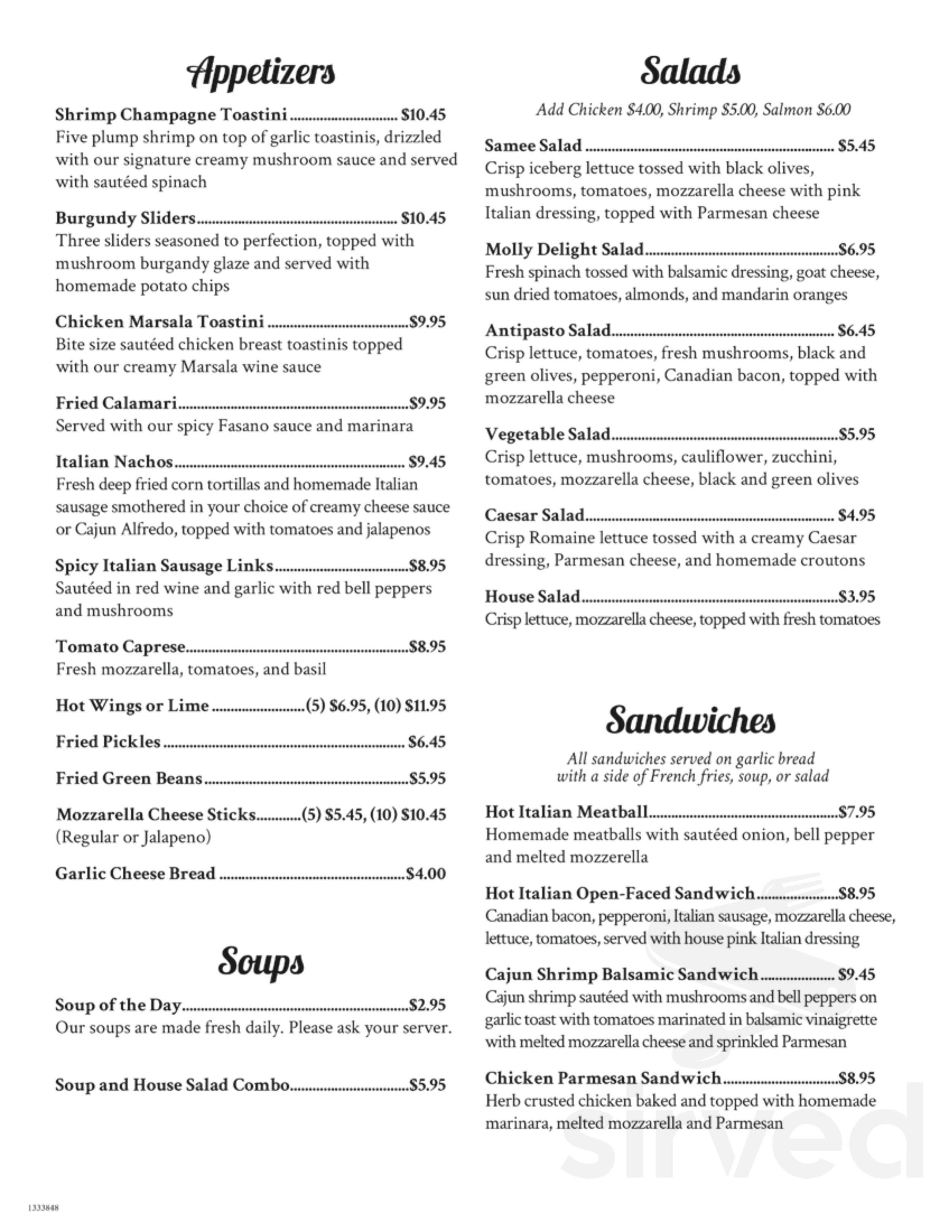 Samee's Pizza Getti Restaurant menu in Rockwall, Texas, USA