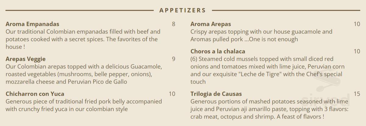 Aroma Latin Fusion menu in Woodbridge, Virginia, USA