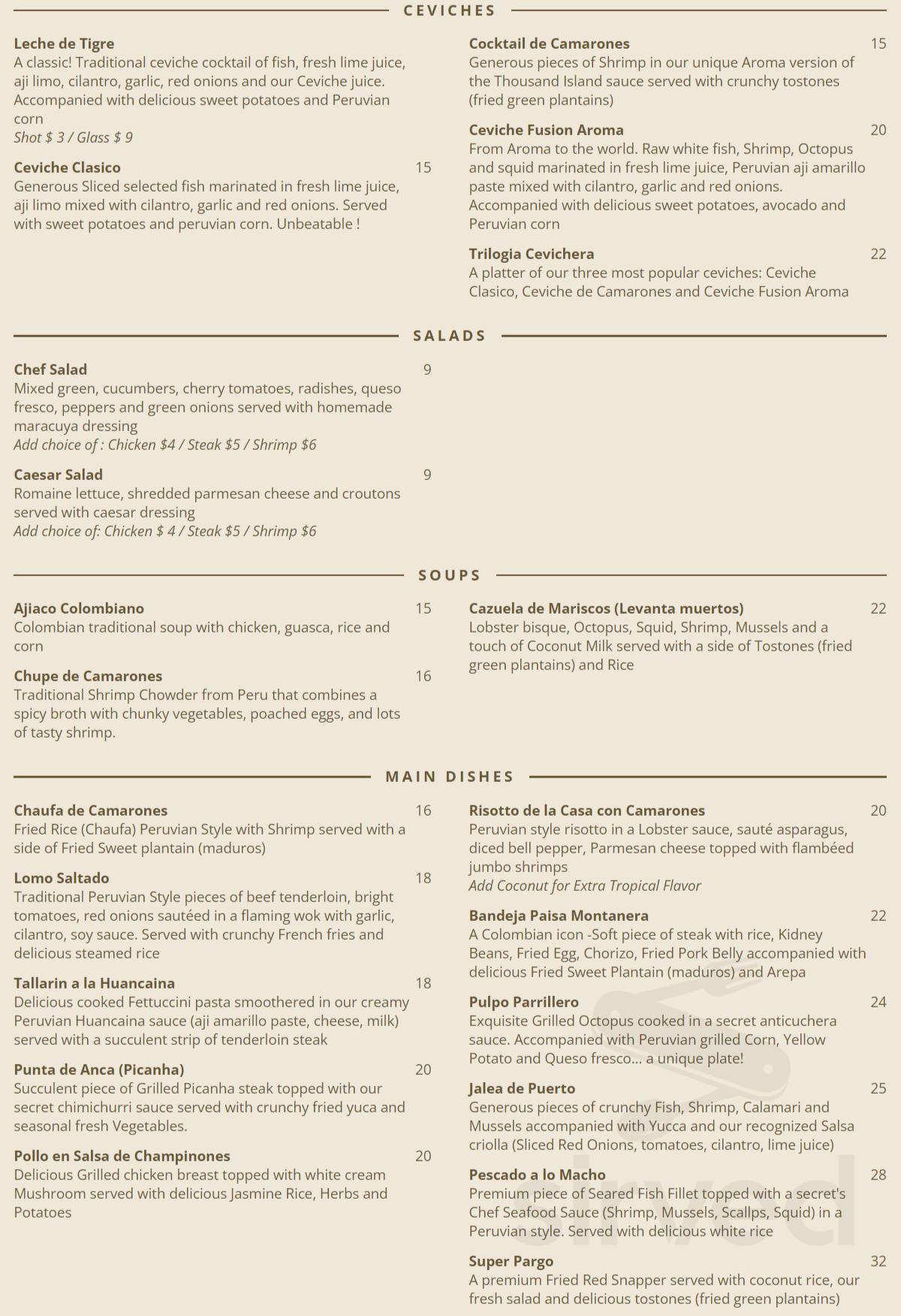 Aroma Latin Fusion menu in Woodbridge, Virginia, USA