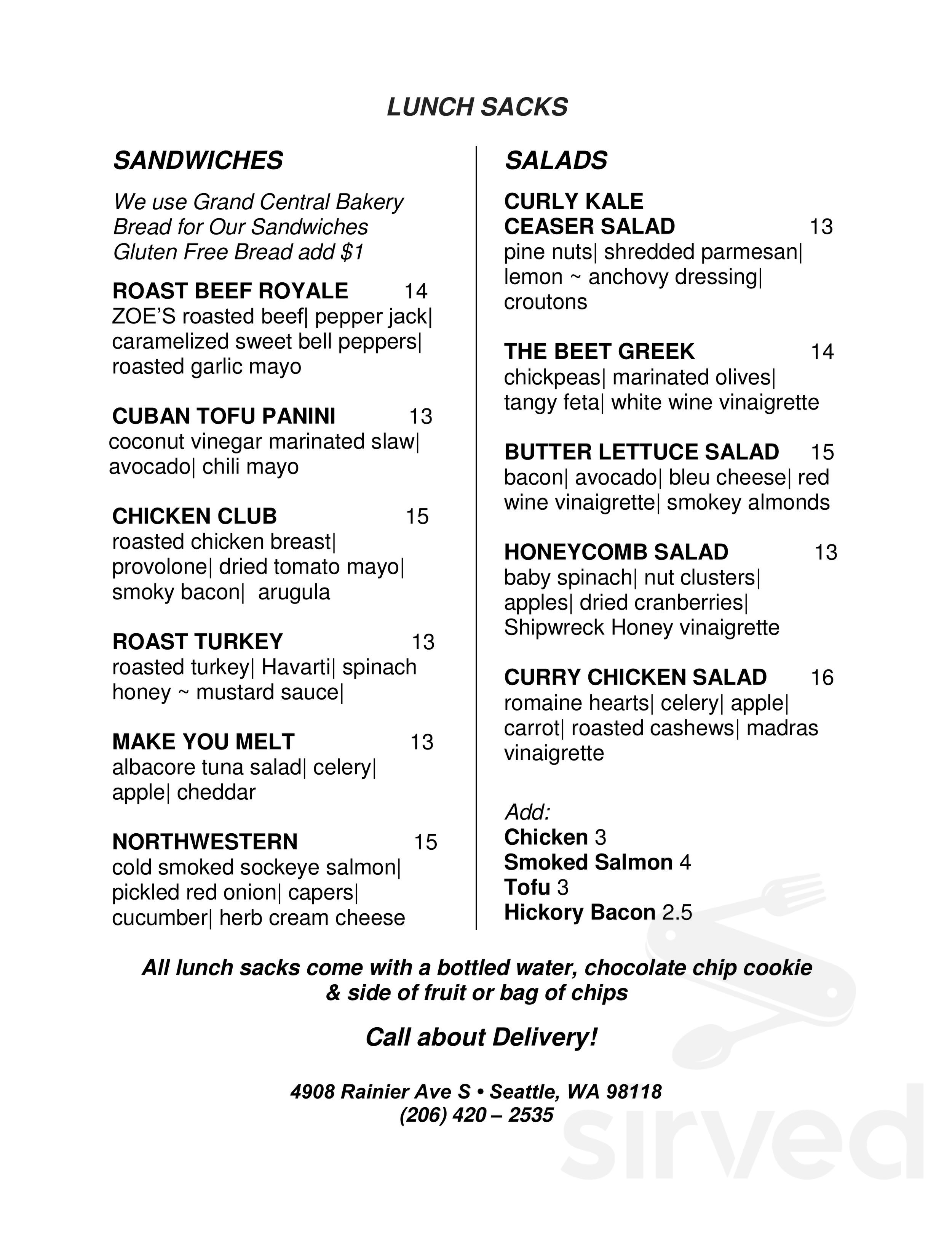 Taproot Cafe & Bar menu in Seattle, Washington, USA