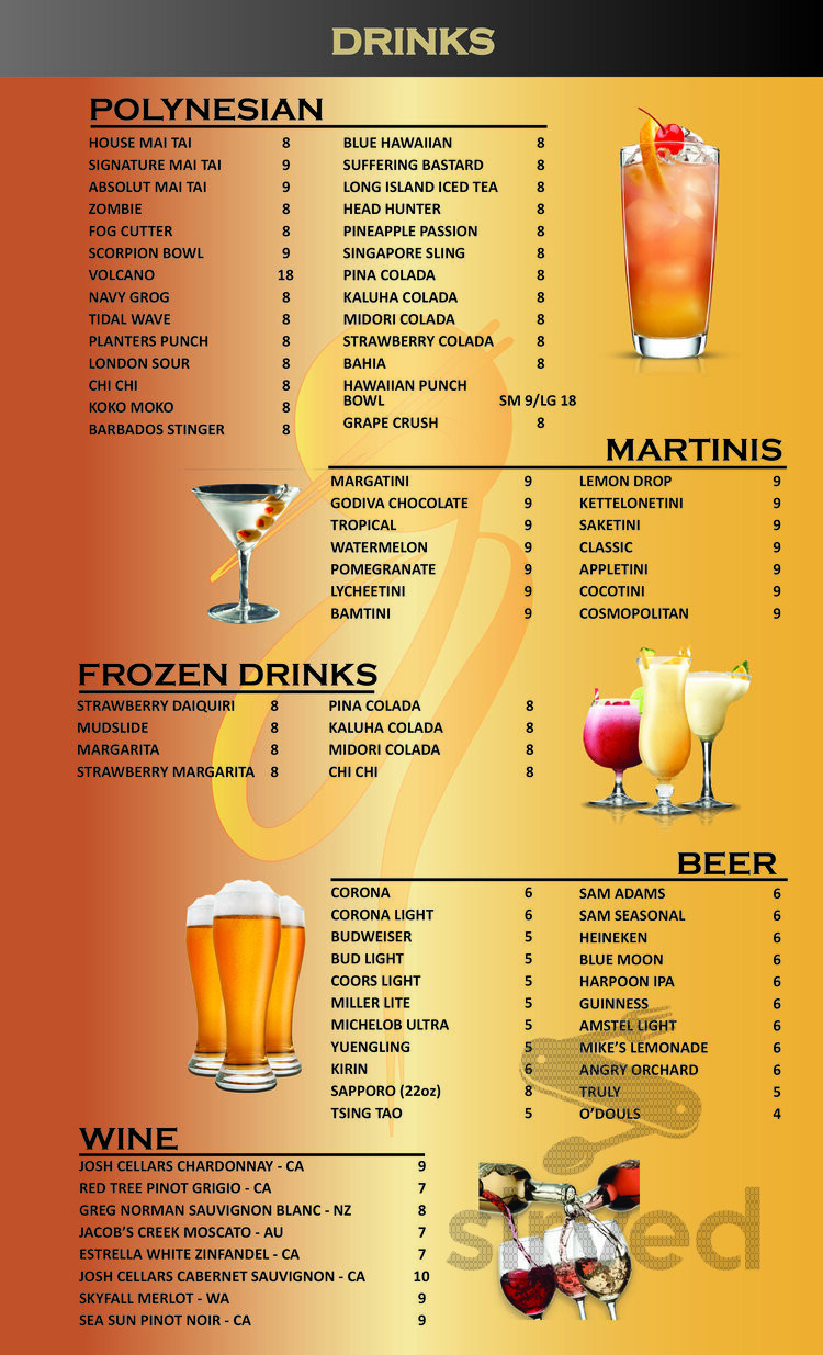Menu for Mai Tai's in Leominster, Massachusetts, United States