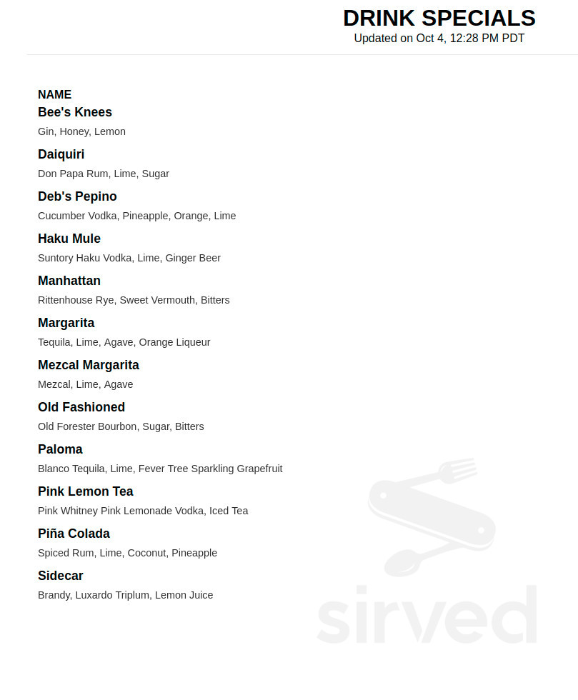 The 35er menu in Pasadena, California, USA