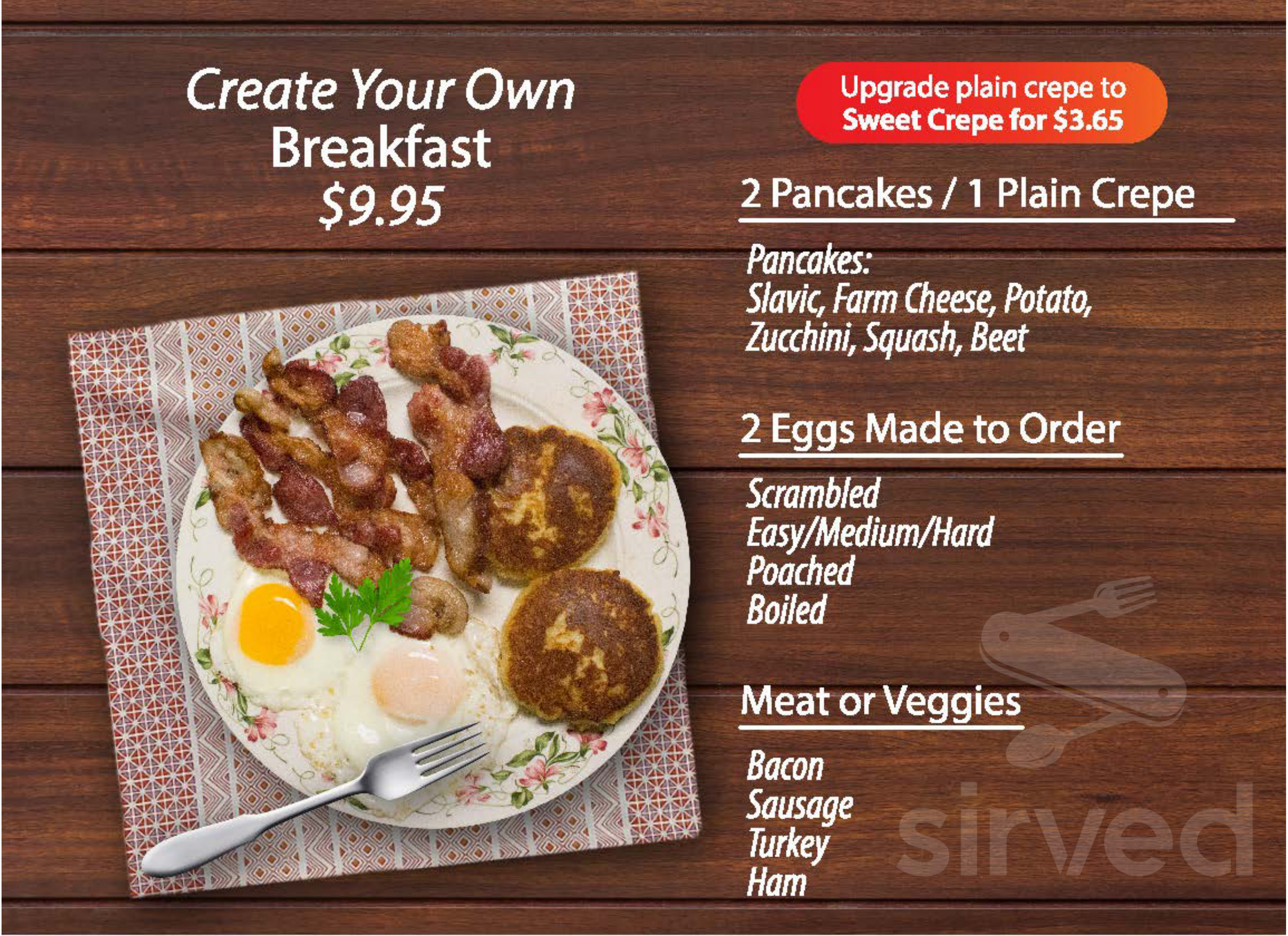 Menu - Southwick MA's Crepes Tea House | Sirved