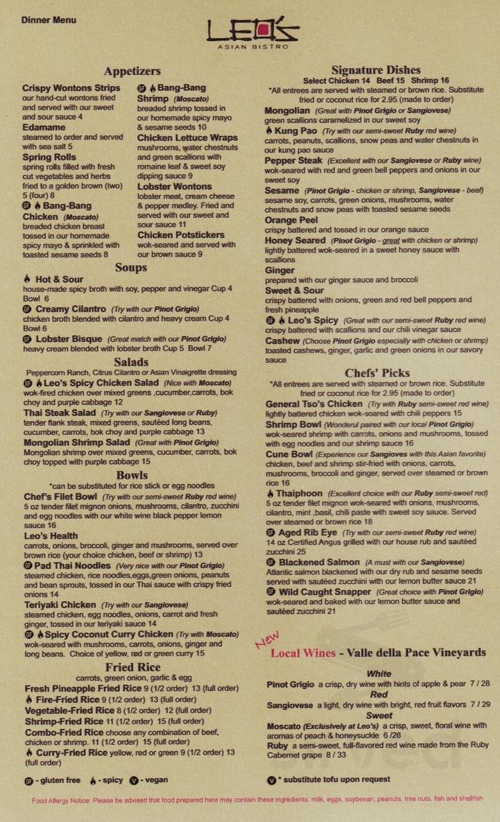 Menu - Lindale TX's Leo's Asian Bistro | Sirved