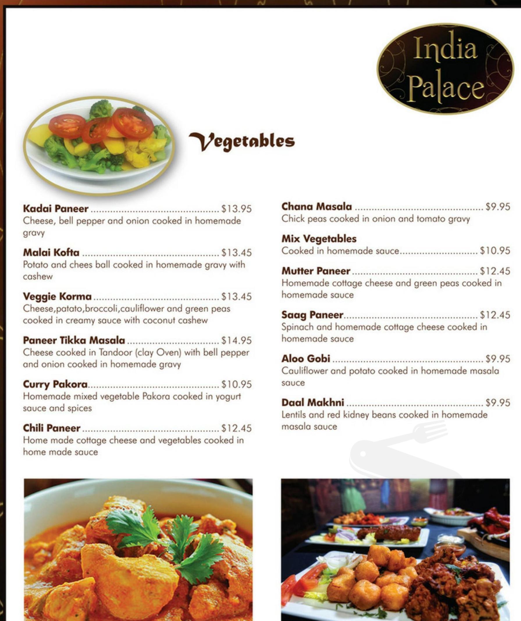 India Palace menus in Regina, Saskatchewan, Canada