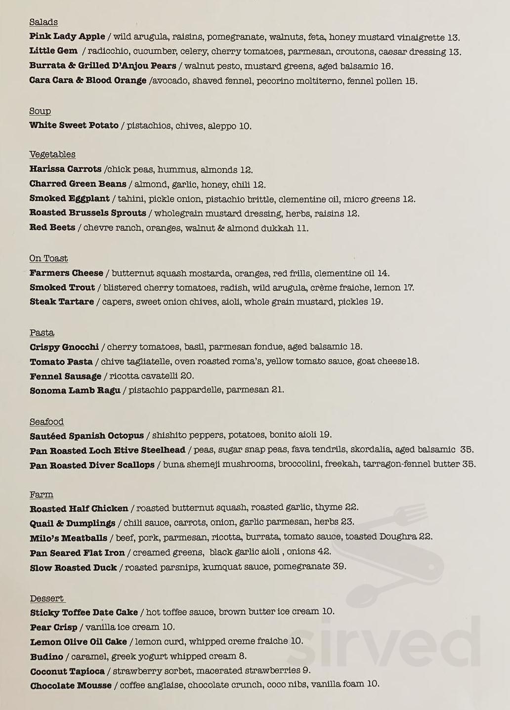 Menu for Moody Rooster in Westlake Village, CA | Sirved