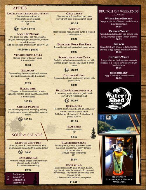 The Watershed Grill menu in Brackendale, British Columbia, Canada