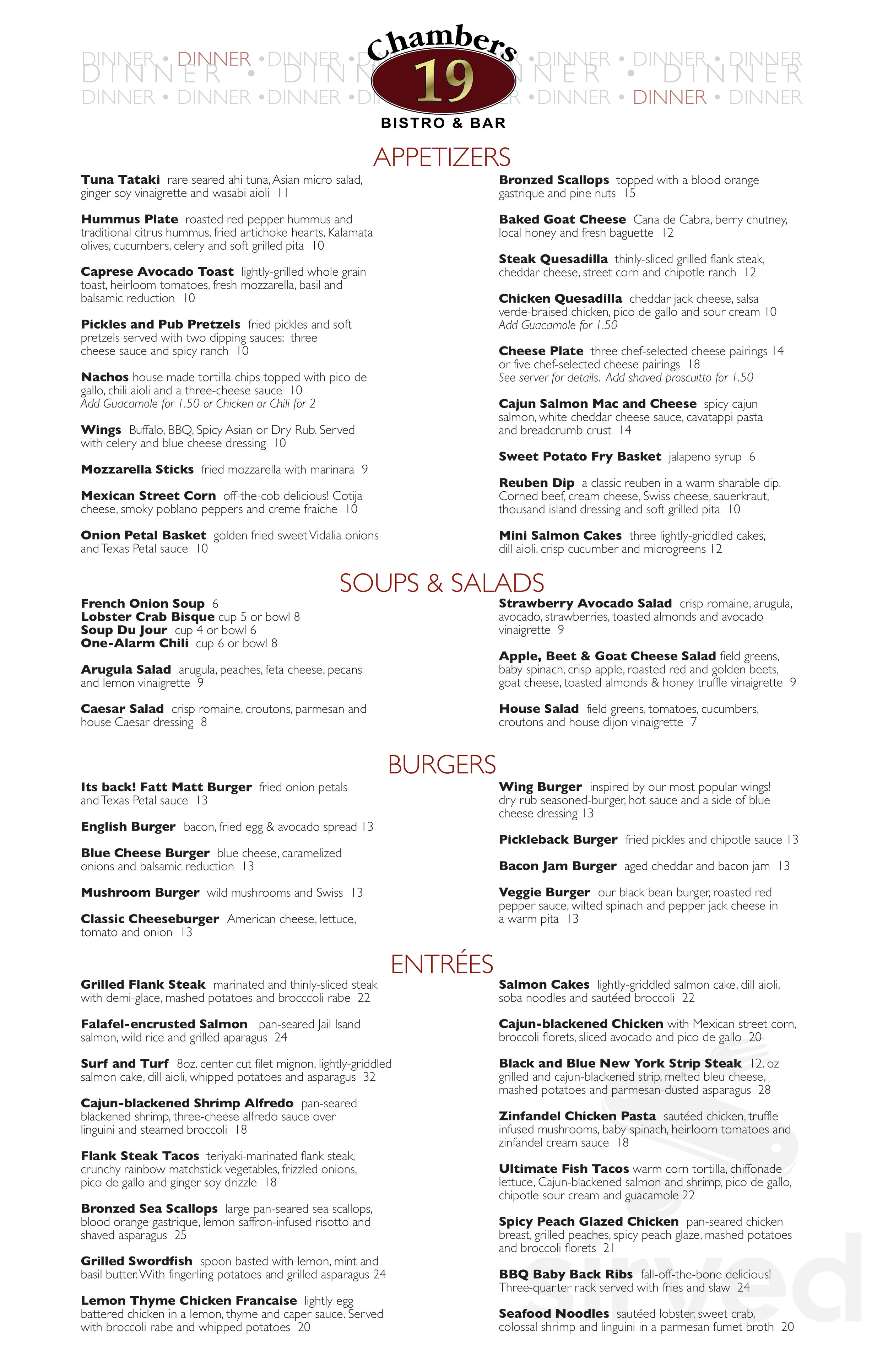 Chambers 19 Bistro & Bar menu in Doylestown, Pennsylvania, USA