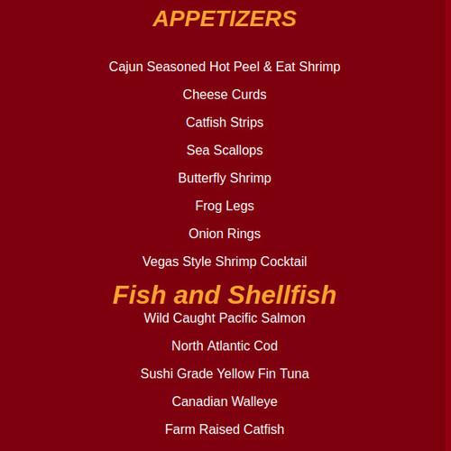 Hillside Fish House menu in Fountain City, Wisconsin, USA