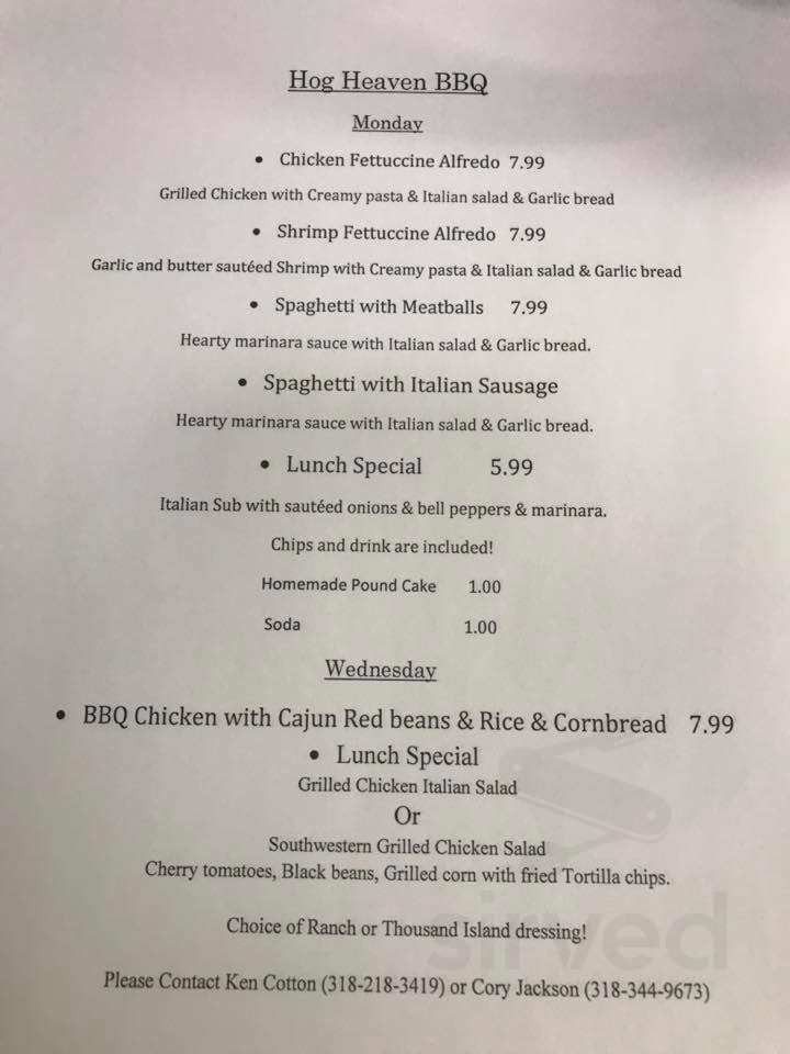 Hhog Hheaven BBQ menus in Shreveport, Louisiana, United States