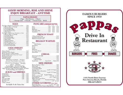 Pappas Drive-In & Family Restaurant menu in New Smyrna Beach, Florida, USA