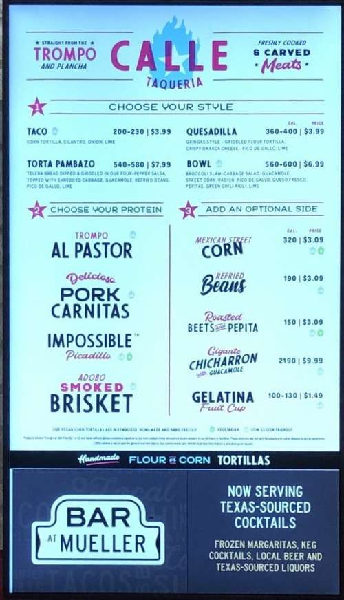 Calle Taqueria menu in Austin, Texas, USA