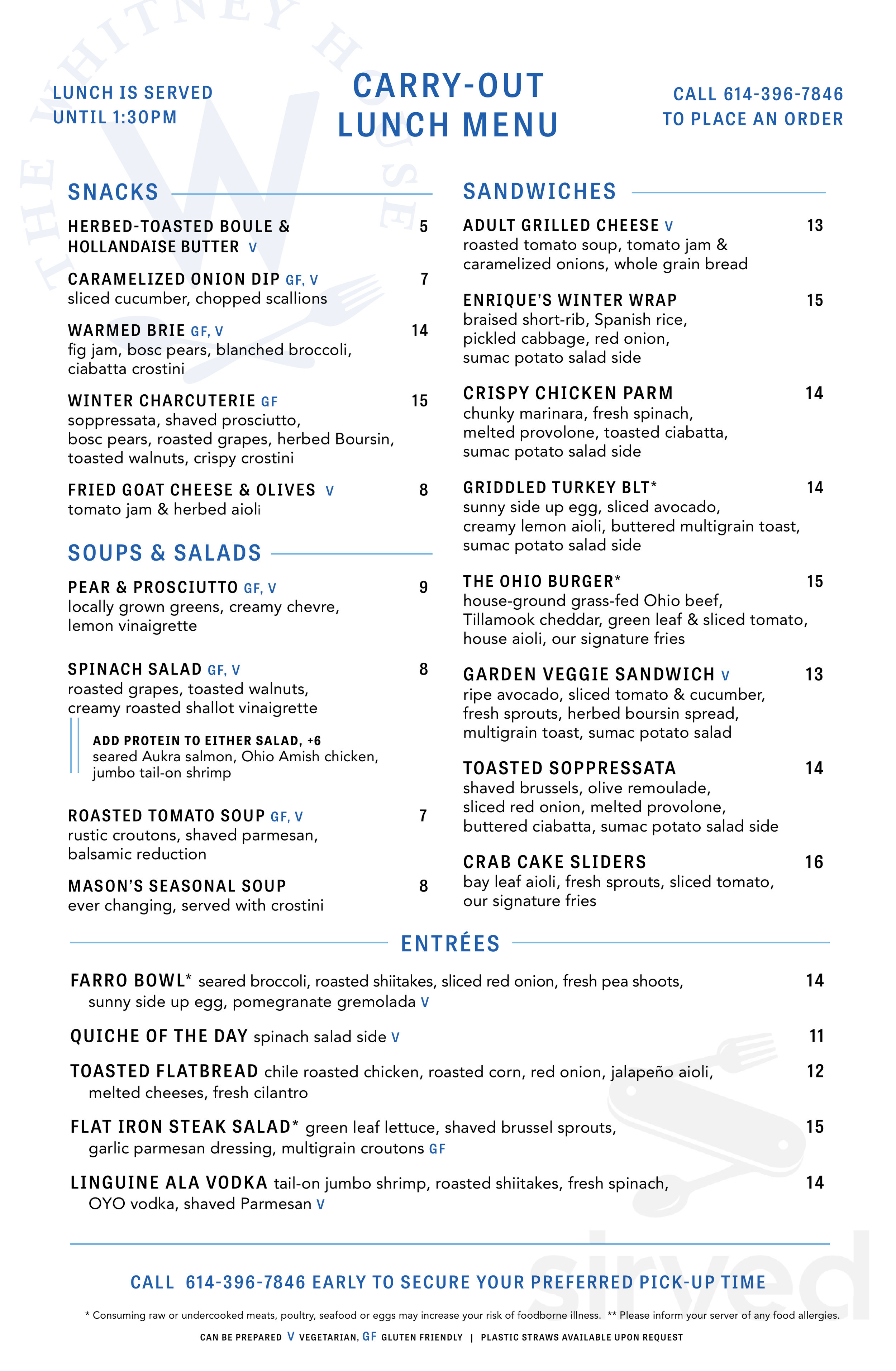 Menu - Worthington OH's The Whitney House | Sirved