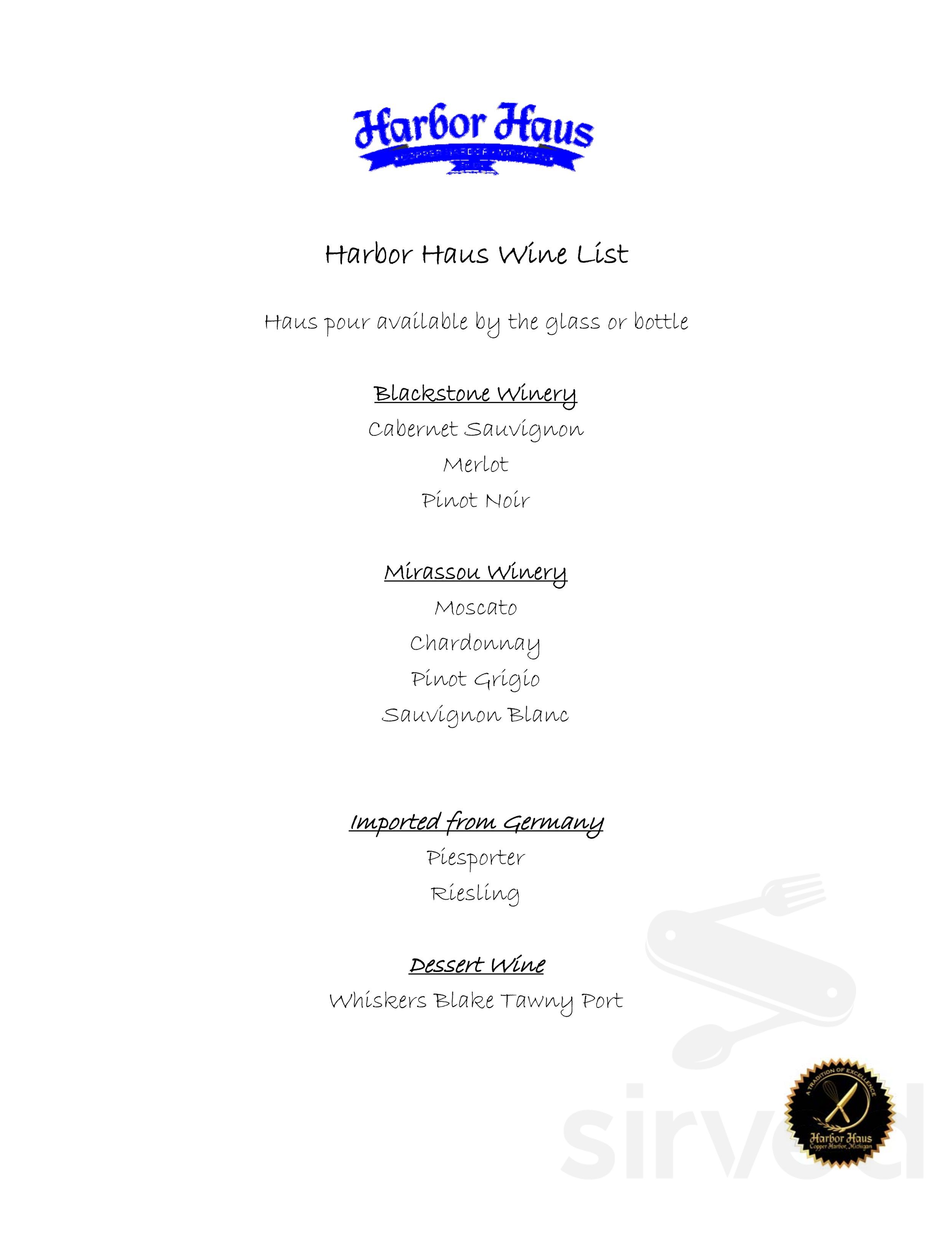 Harbor Haus Restaurant menu in Copper Harbor, Michigan, USA