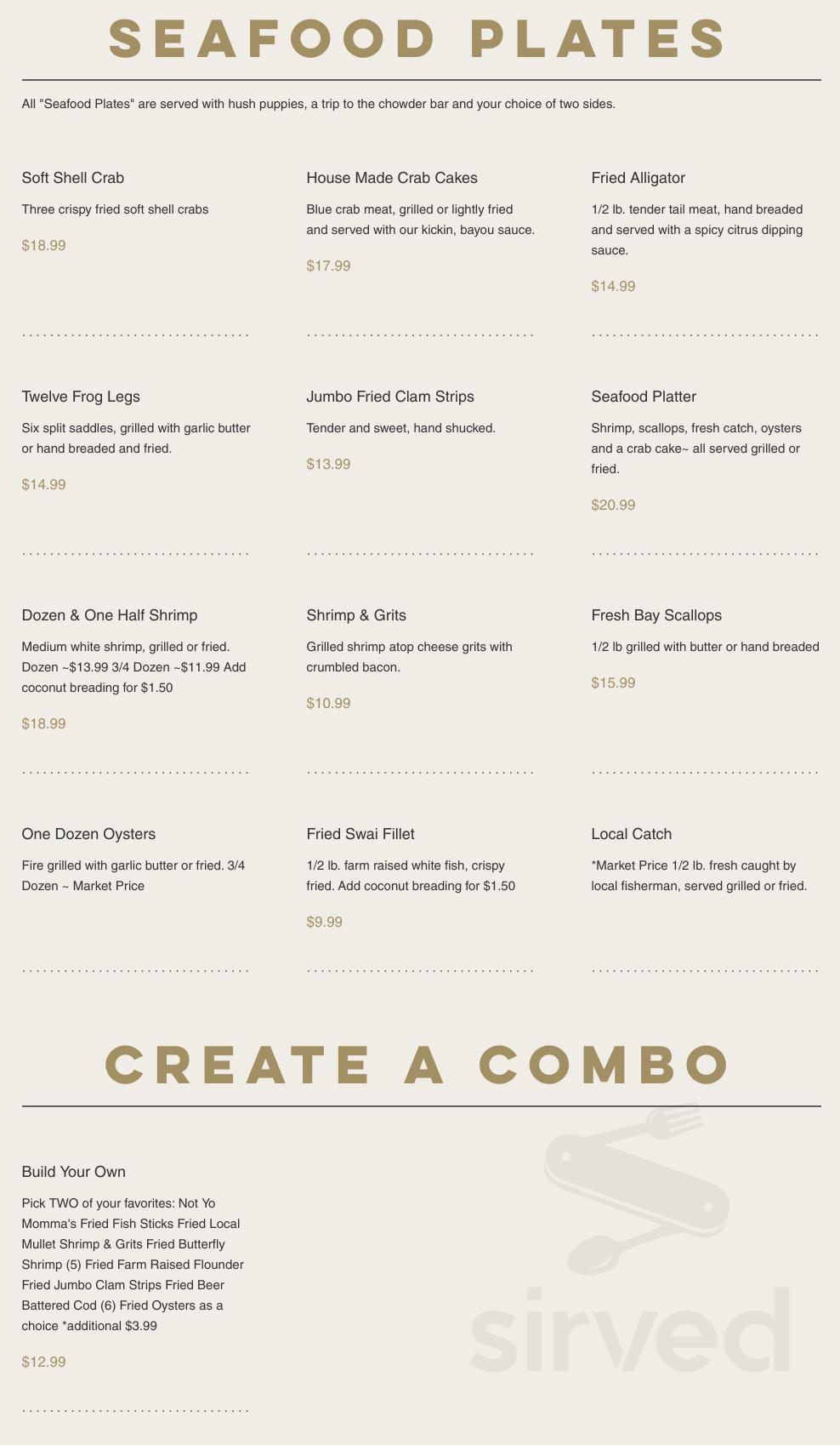 Goodrich Seafood & Oyster House menu in Oak Hill, Florida, USA