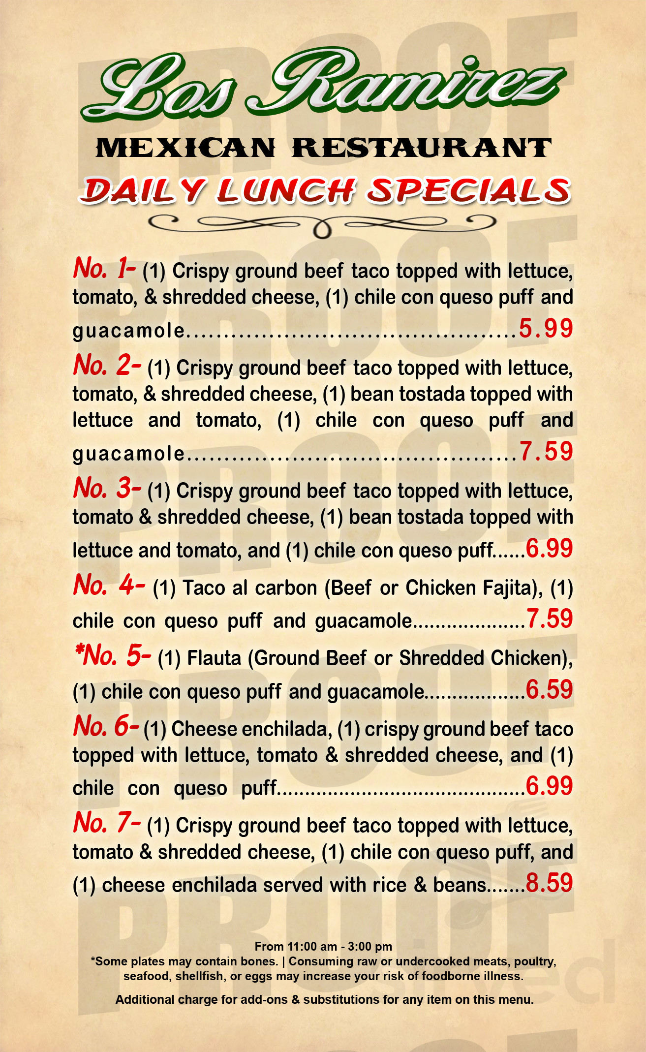 Los Ramirez Mexican Restaurant menu in Houston, Texas, USA