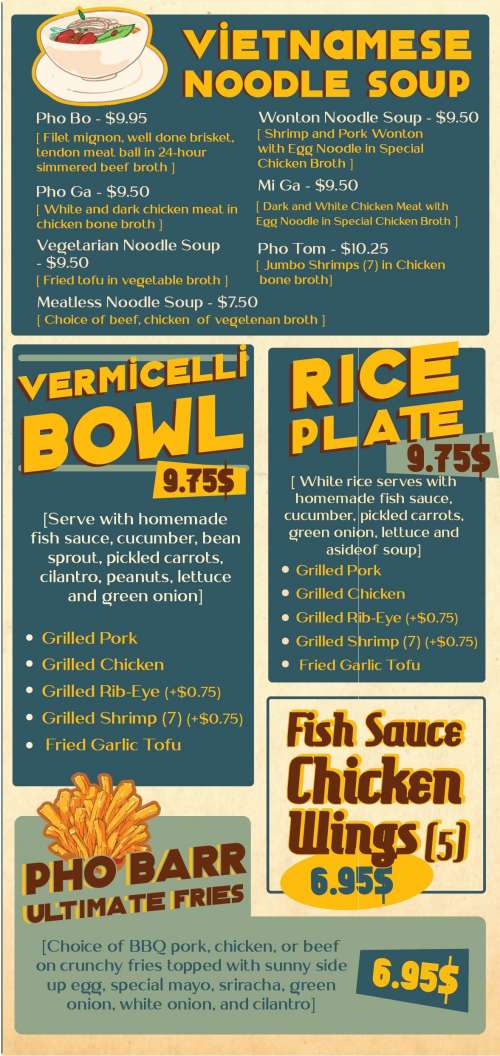 Pho Barr menu in Katy, Texas, USA
