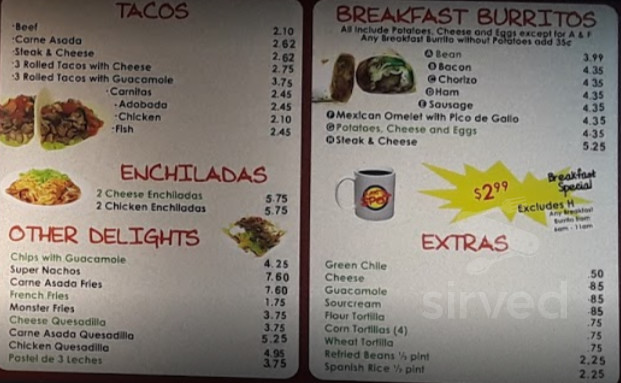 Burrito Spot menu in Santa Fe, New Mexico, USA