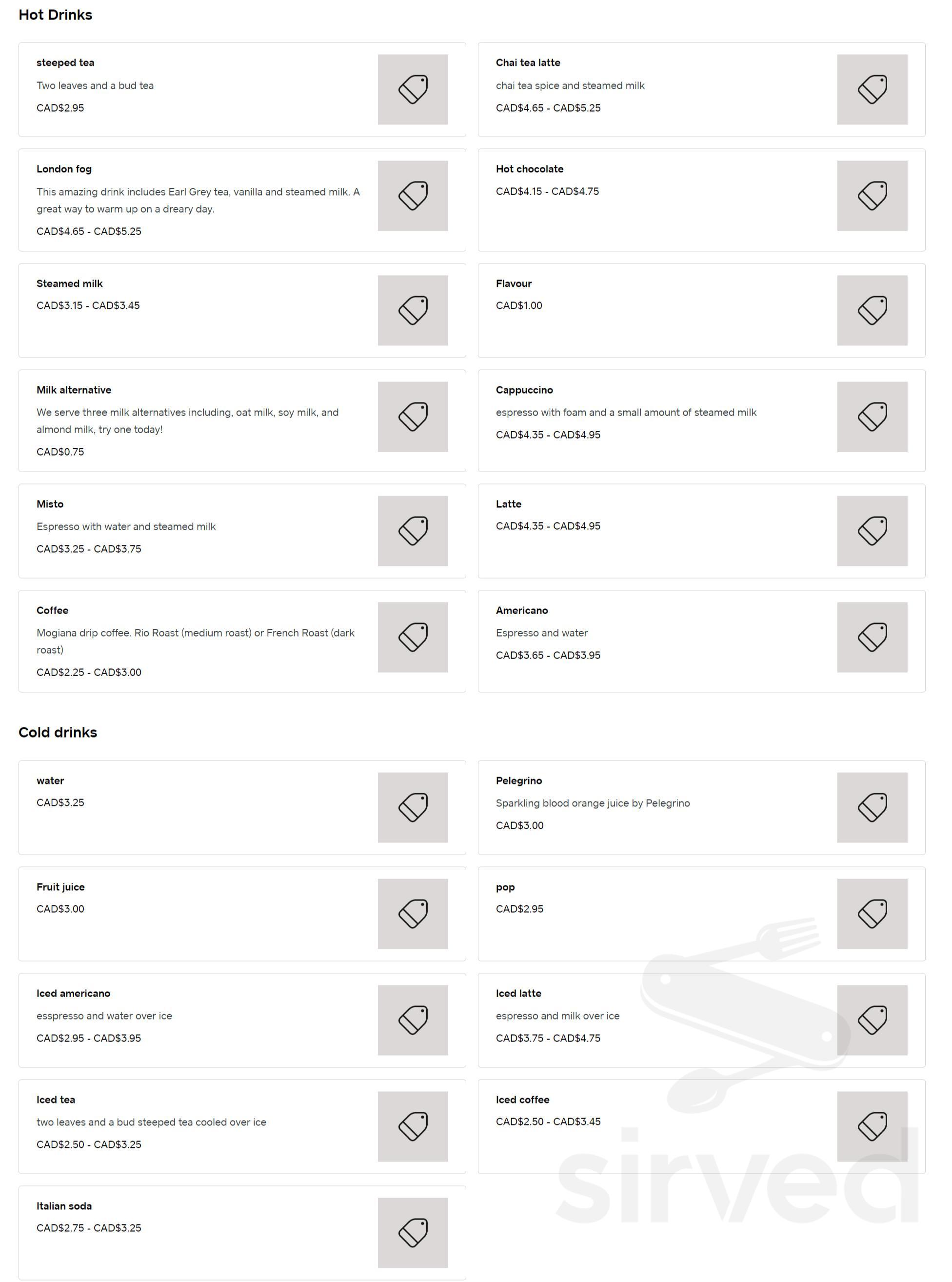 The Roasted Bean at Northgate menu in Delta, British Columbia, Canada